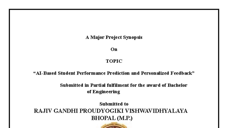 Student Performance Prediction & Personalization Project Synopsis ...