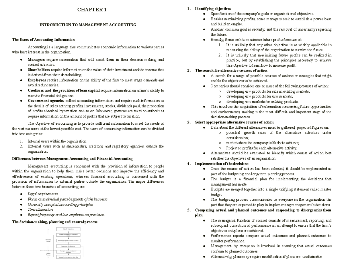 Chapter 1- Introduction to Management Accounting - CHAPTER 1 ...