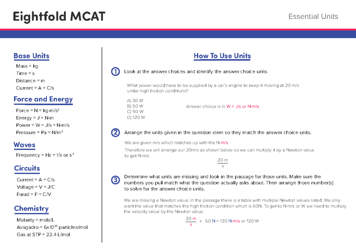MCAT Essential Units Overview: Final Exam Units Sheet - Studocu