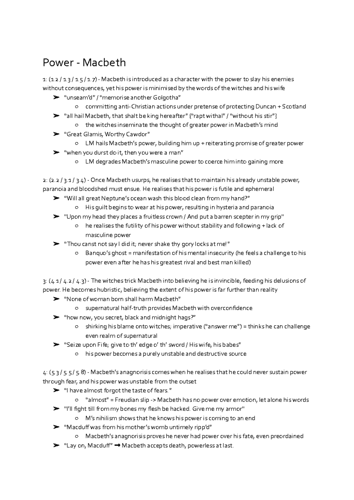 English Literature Essay Plans: Power & Supernatural in Macbeth - Studocu