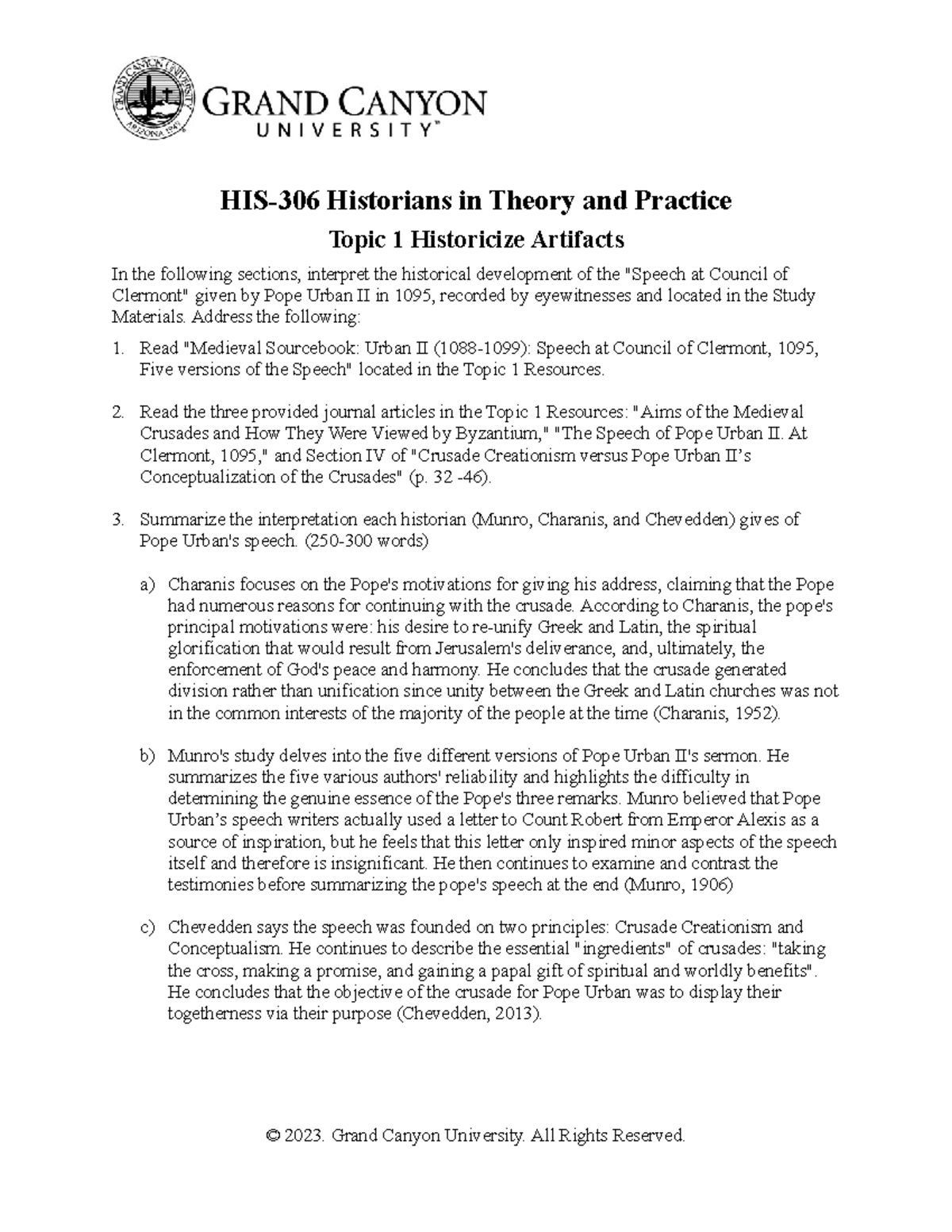 HIS-306 Interpretations of Pope Urban II's Speech at Clermont - Studocu