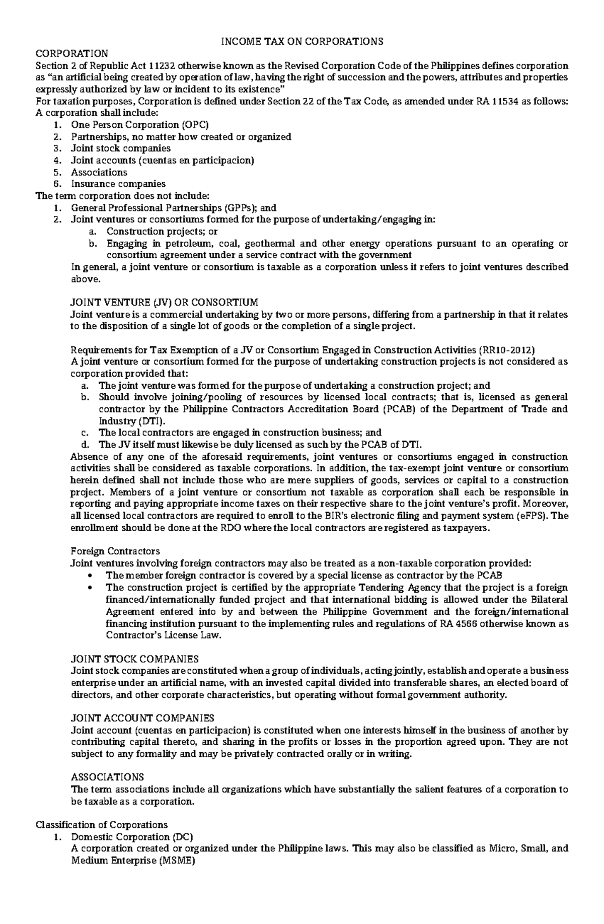 Income Tax on Corporations: A Comprehensive Overview (Course Code: 5 ...