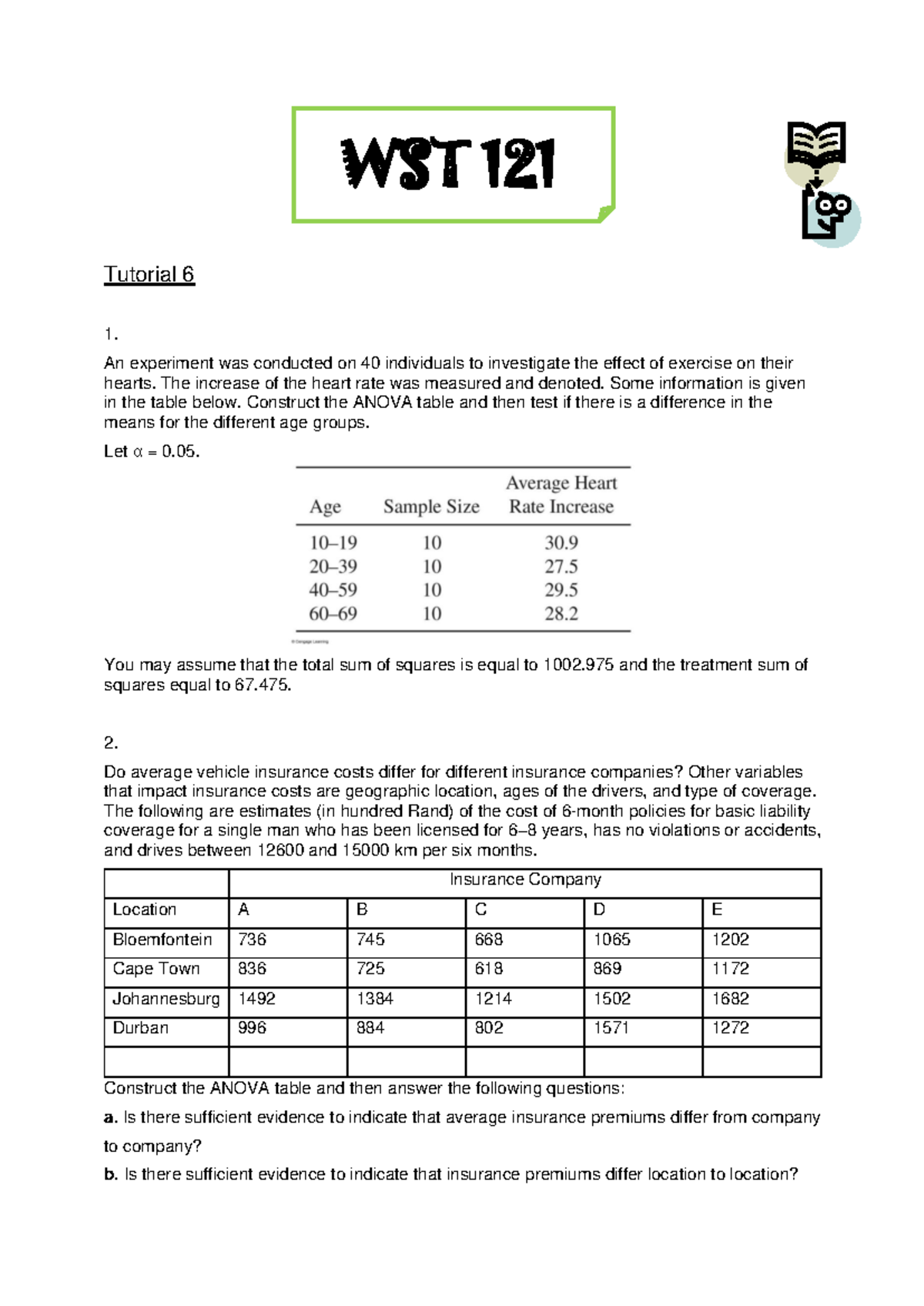 Tutorial 6 - WST 1 21 Tutorial 6 1. An experiment was conducted on 40 ...