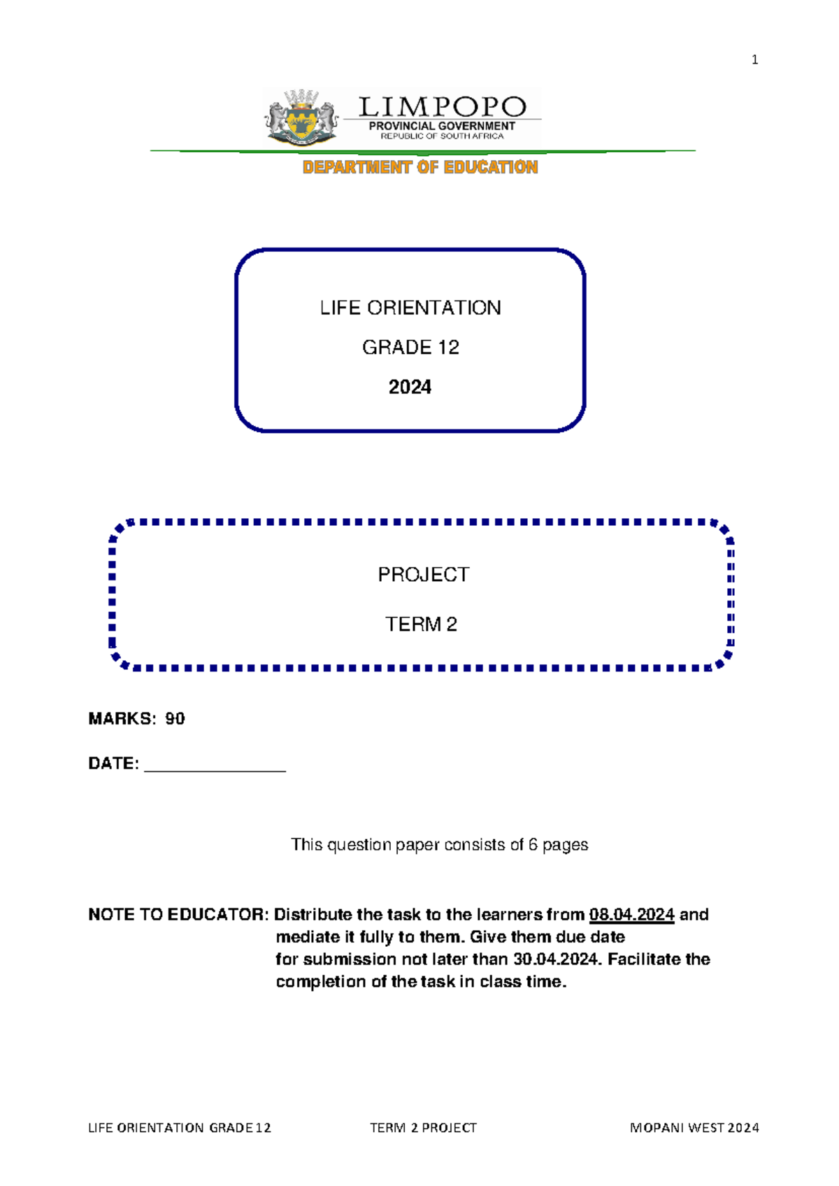 Grade 12 Life Orientation Project 2024: Democracy & Human Rights Term 2 ...