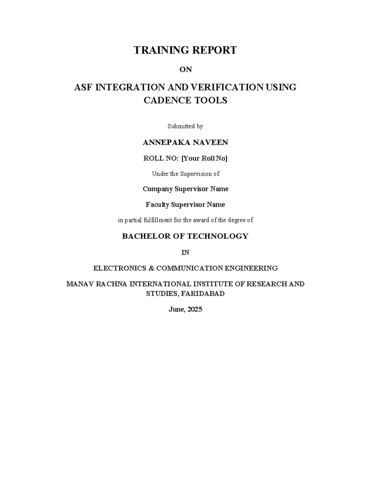 ASF Internship Report: Integration & Verification Using Cadence Tools ...