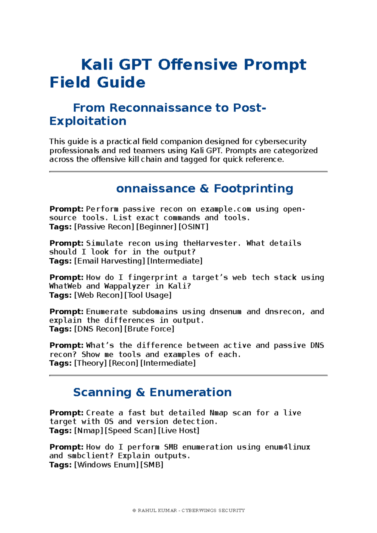 Kali GPT Offensive Security Field Guide: From Recon to Post ...