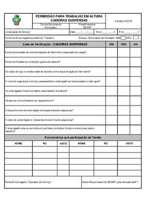 Check List PTA-1 - LISTA DE VERIFICAÇÃO PRÉ-OPERACIONAL PARA PLATAFORMA ...