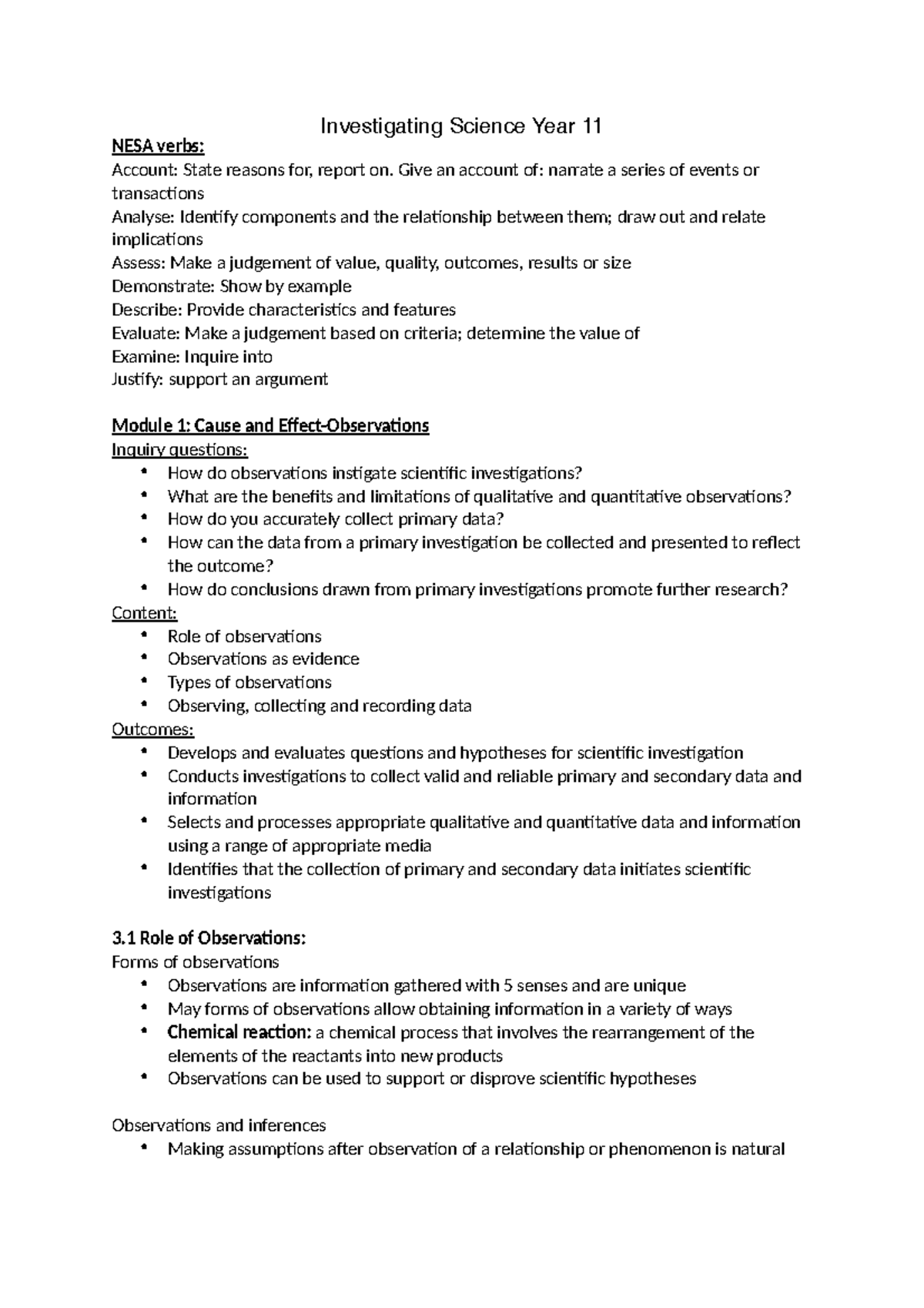 Investigating Science Year 11 NESA: Modules 1-4 Comprehensive Notes ...