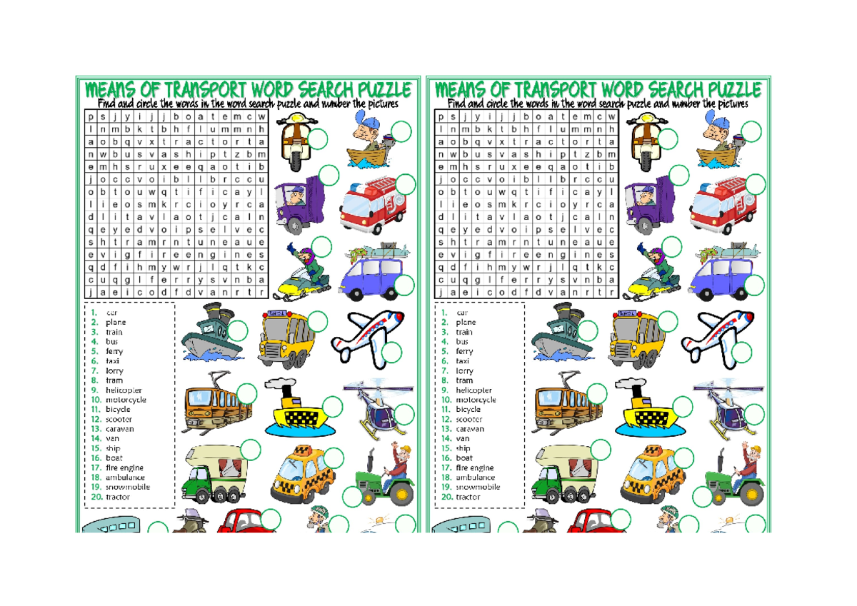 Means of transport word search - MEANS OF TRANSPORT WORD SEARCH PUZZLE ...