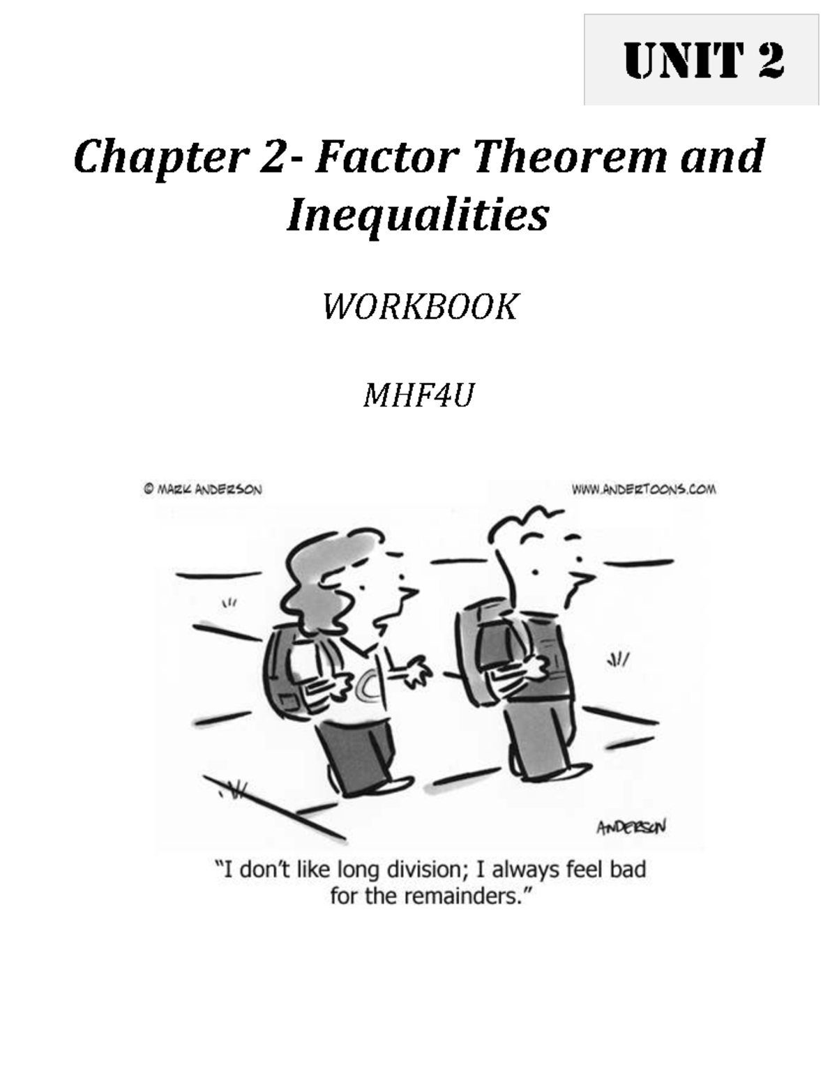 Chapter 2 Workbook: Factor Theorem & Polynomial Division MHF4U - Studocu