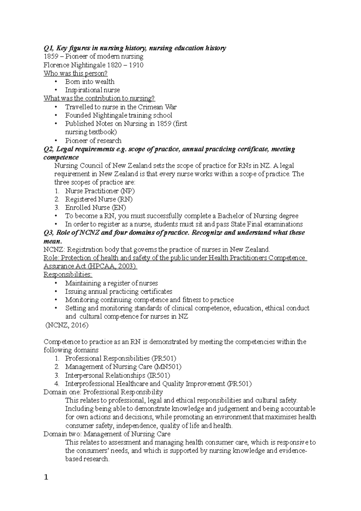 PR Exam - Key Figures and Legal Framework in Nursing History - Studocu