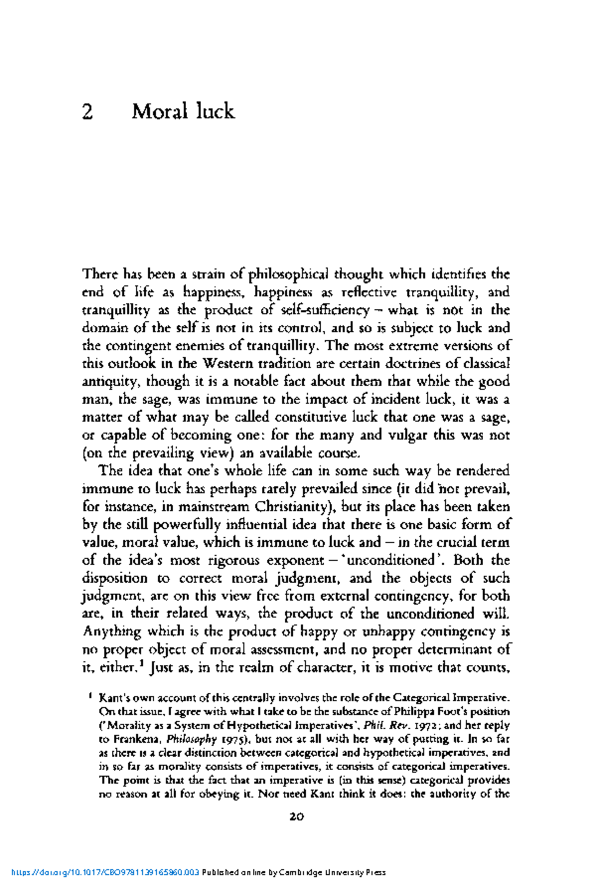 Chapter Moral Luck from Williams (1981) Moral Luck Philosophical Papers ...