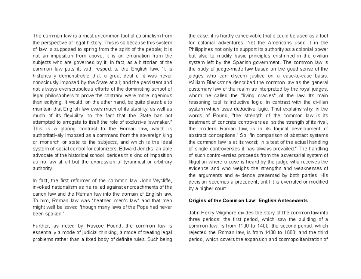 Chapter 6 - Agabin book - The common law is a most uncommon tool of ...