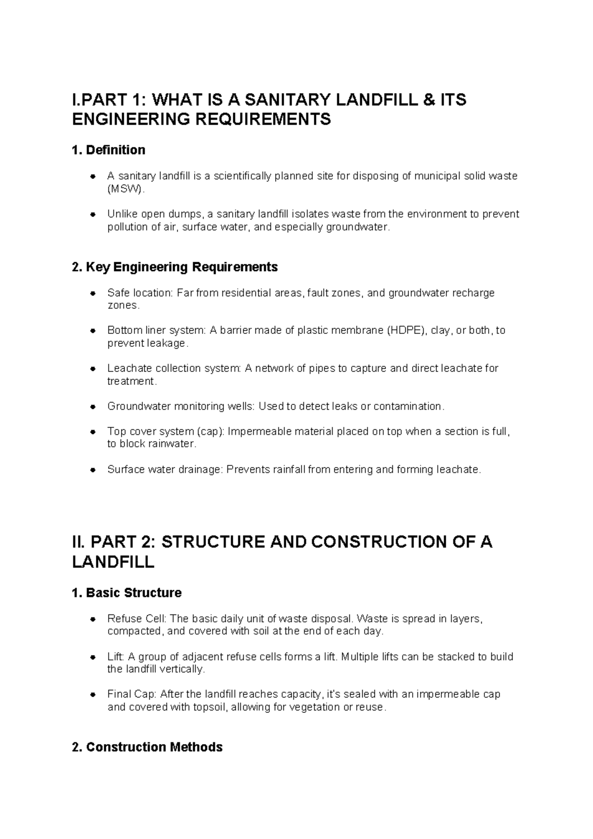 Outline: Sanitary Landfill Engineering Requirements & Management - Studocu