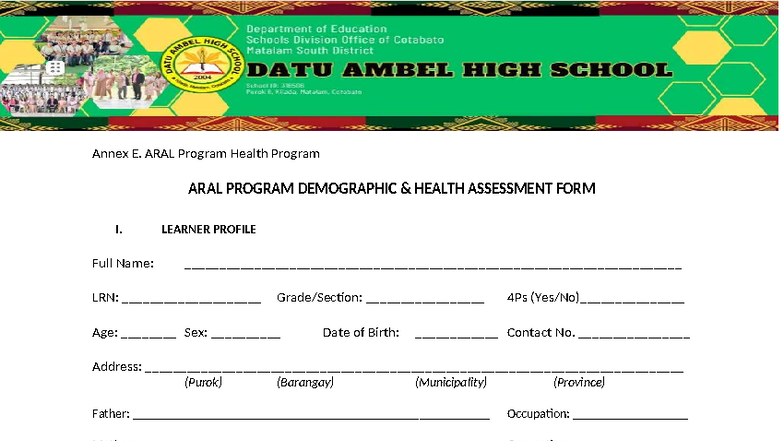 ARAL-Program Demographic Health Assessment Form Sample - Studocu