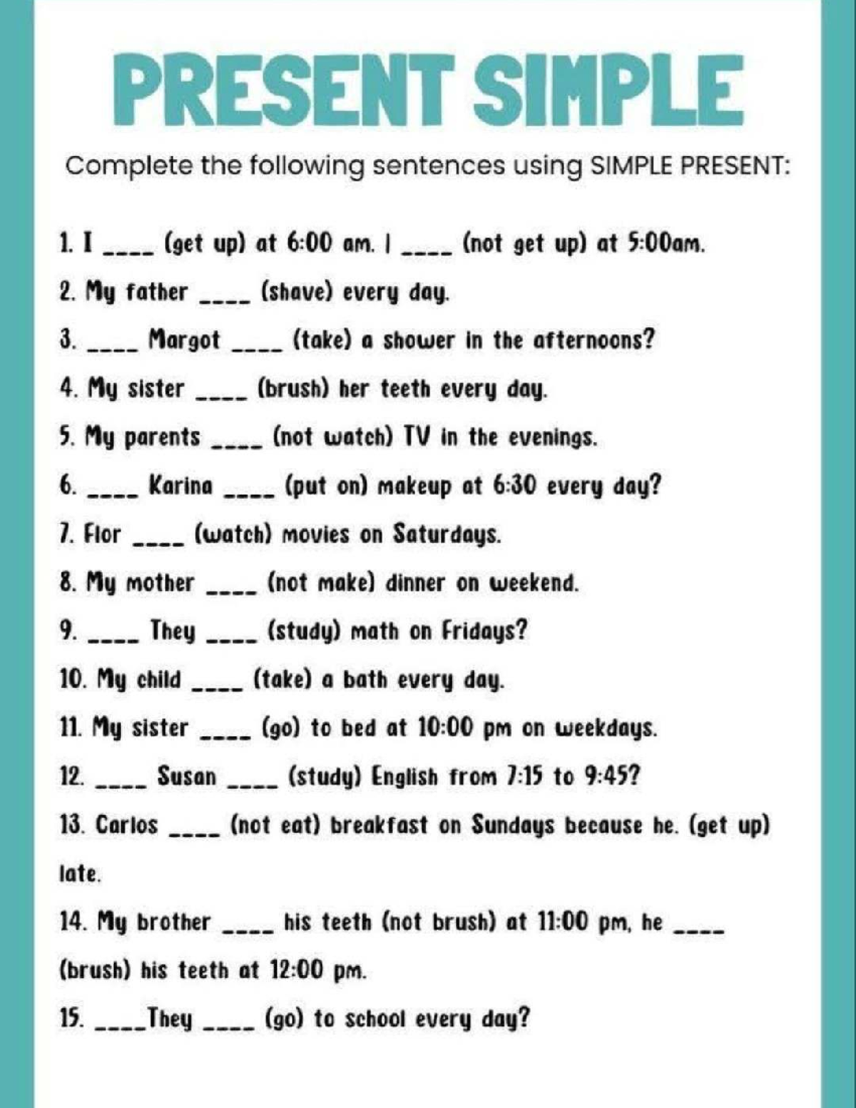 PRESENT SIMPLE Practice Exercises for T - Aprender es fácil - Studocu
