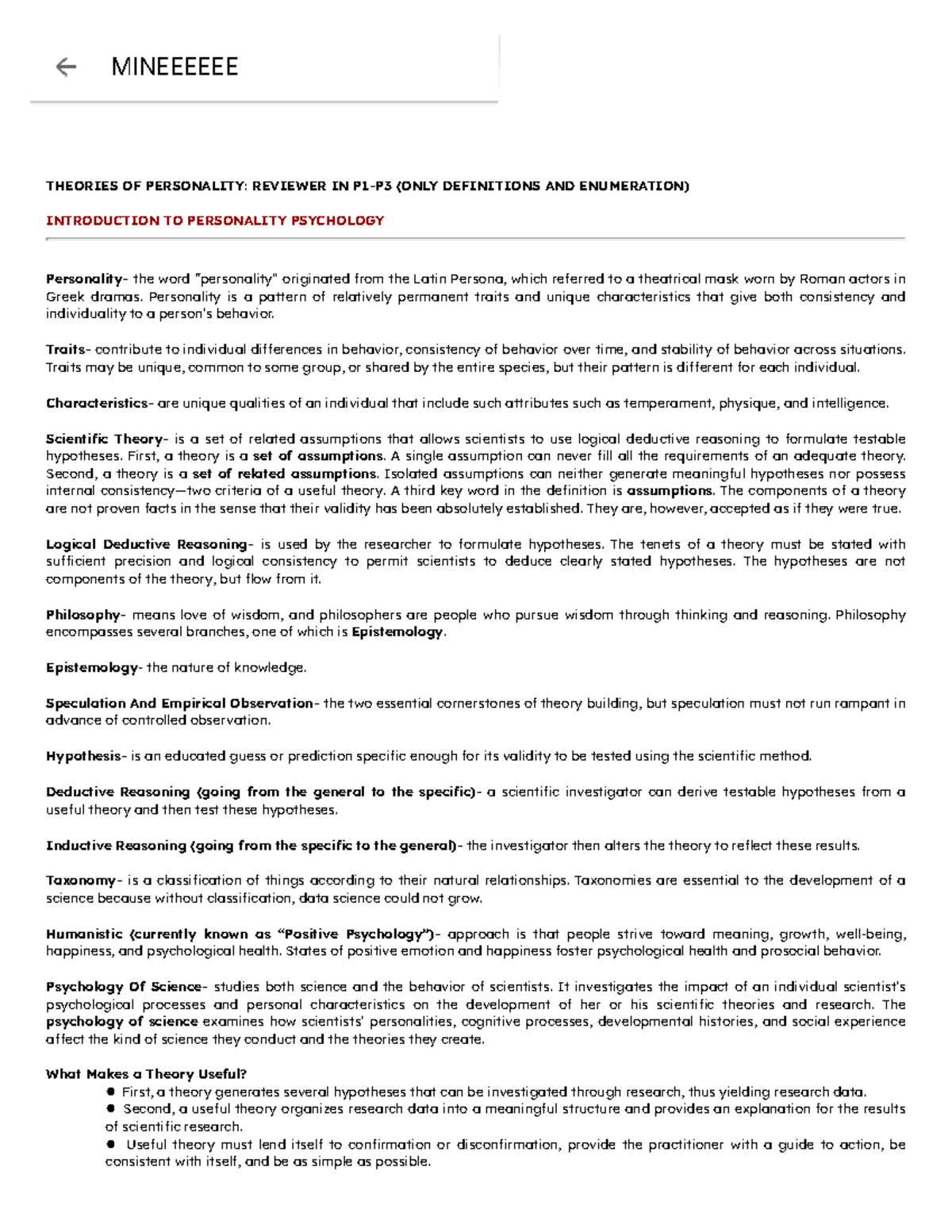 TOP-P1-P3 - Theories of Personality: Key Definitions and Concepts ...