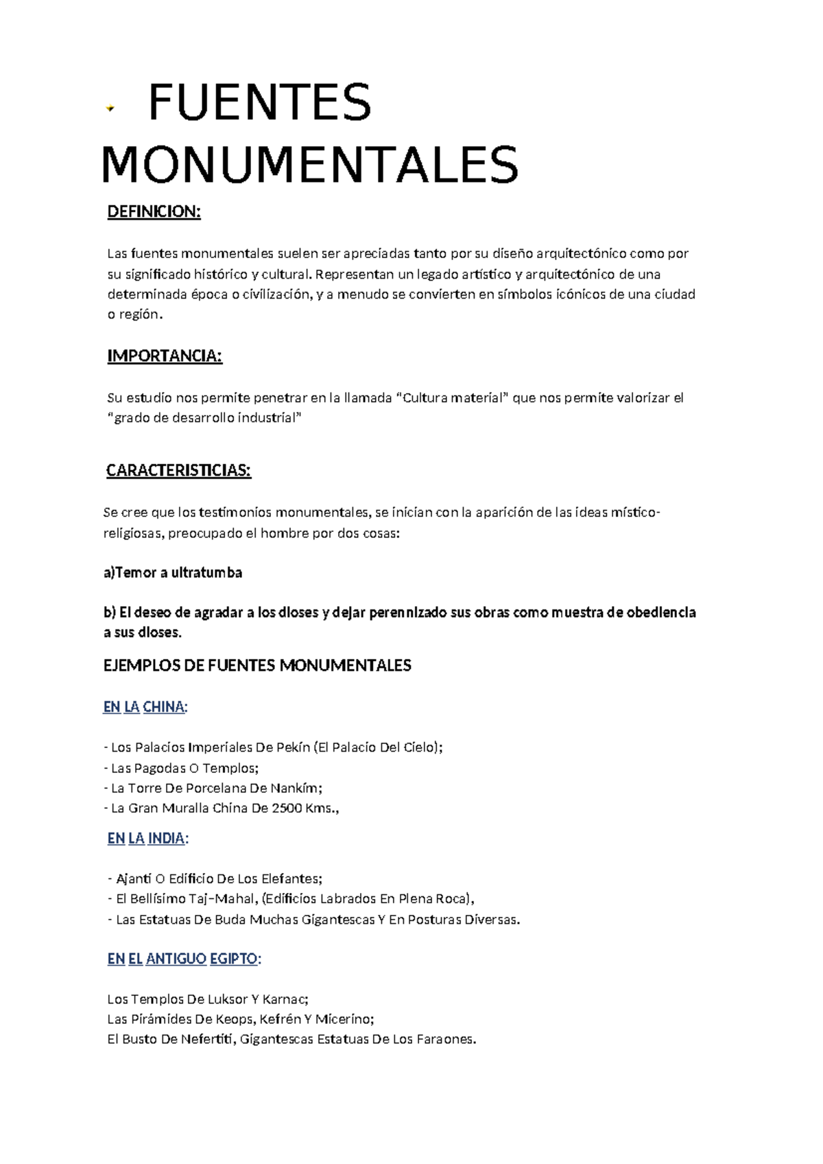 Resumen de Fuentes Monumentales: Definición e Importancia - Studocu