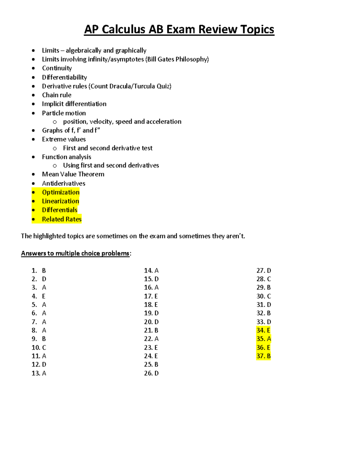 AP Calculus AB Final Exam Review Topics (2.1-4.6) 2021-2022-2 - Studocu