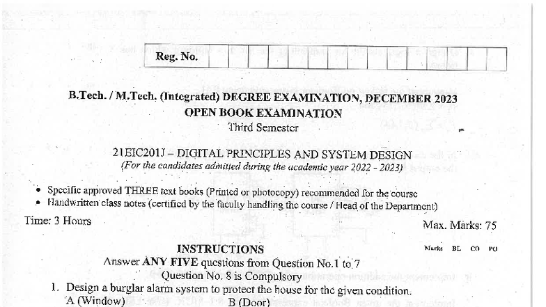 21EIC201J - Digital Principles & System Design PYQ, Dec 2023 - Studocu