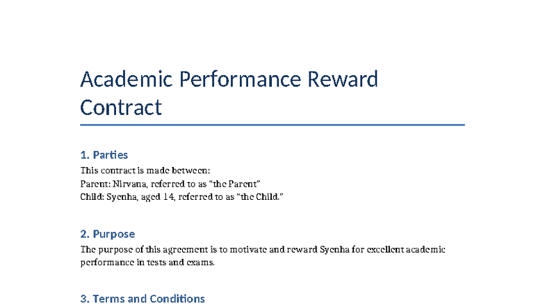 Academic Performance Reward Contract for Syenha (2025) - Studocu