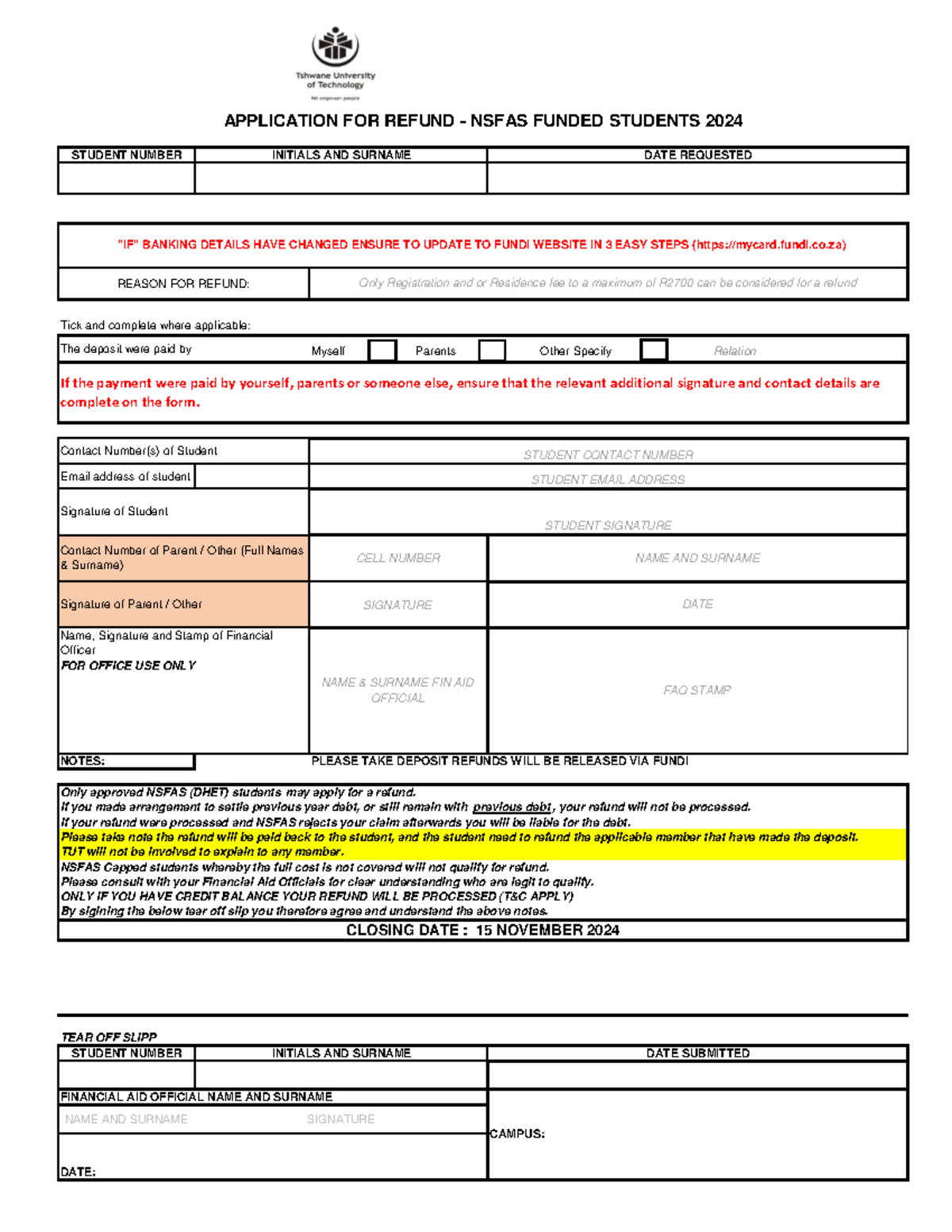 2024 NSFAS Refund Application Form for Students - Studocu