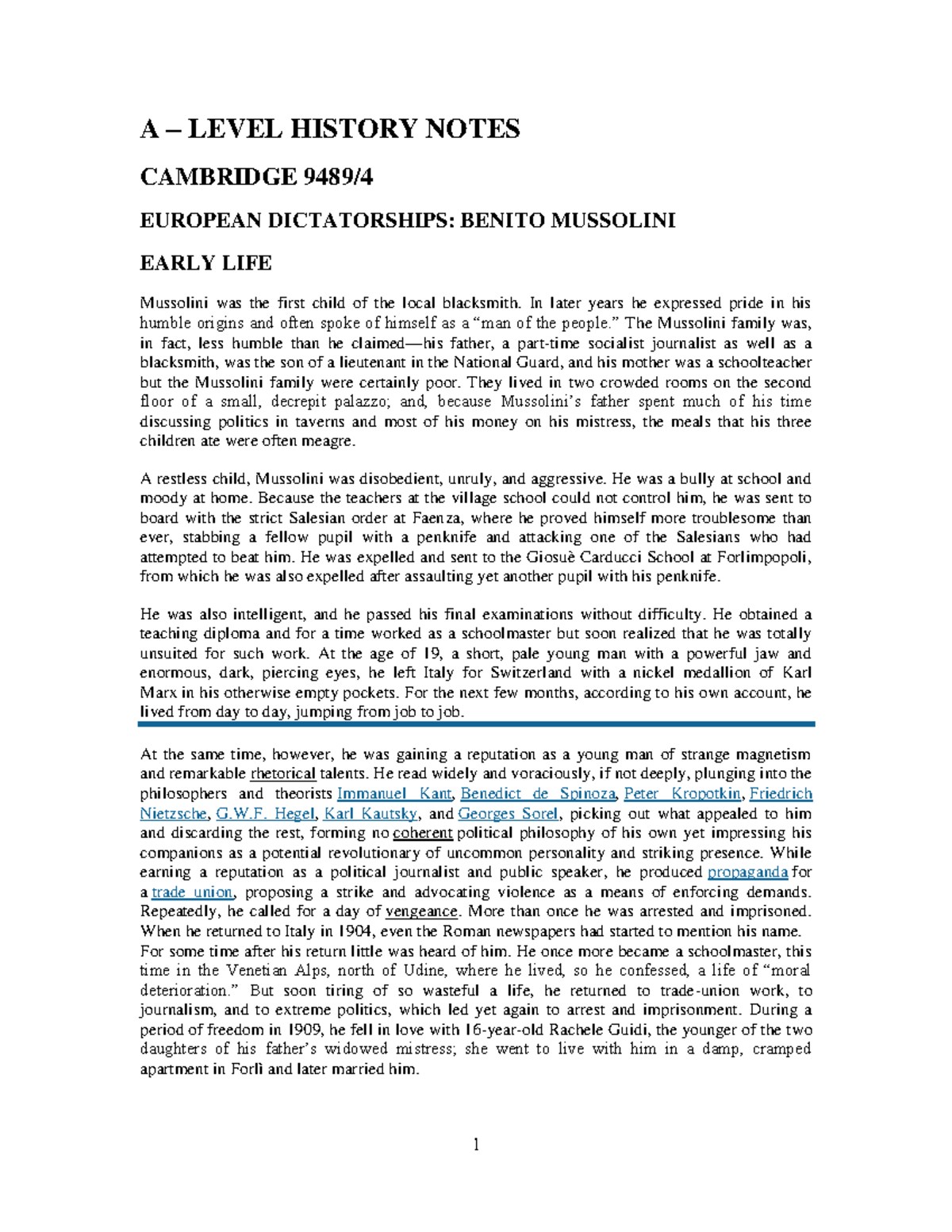 Cambridge 9489/ A-Level History Notes: Mussolini's Rise and Policies ...