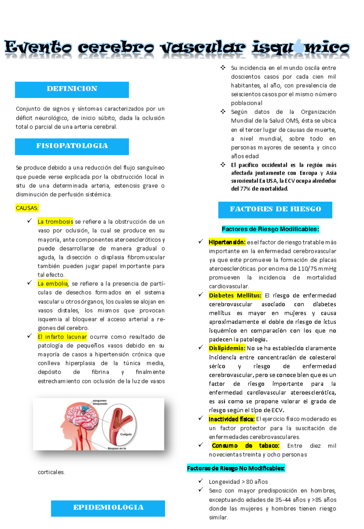 EVC Isquémico: Definición, Fisiopatología y Manejo Clínico - Studocu