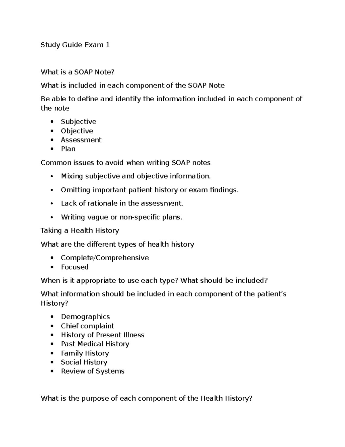 Study Guide Exam 1: SOAP Notes & Health History Essentials - Studocu