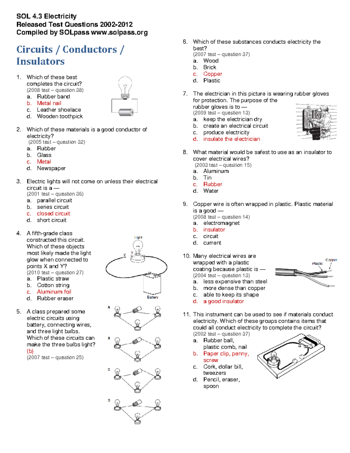 Science Electricity - SOL 4 Electricity Released Test Questions 2002 ...