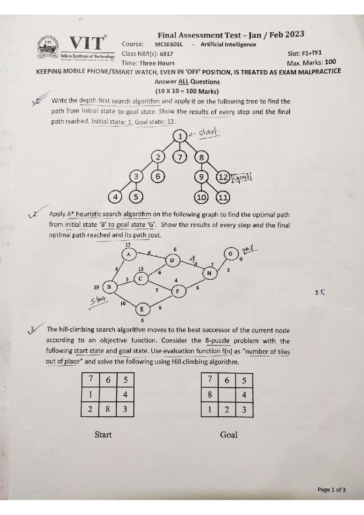 AI FAT part-1 - FAT question paper - Artificial Intelligence - Studocu
