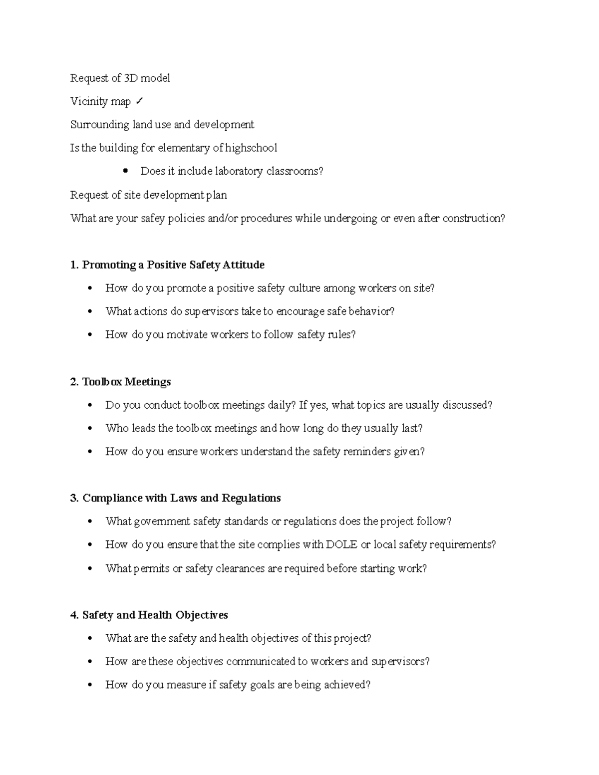 Safety Policies and Procedures for Site Development: Questions for Site ...