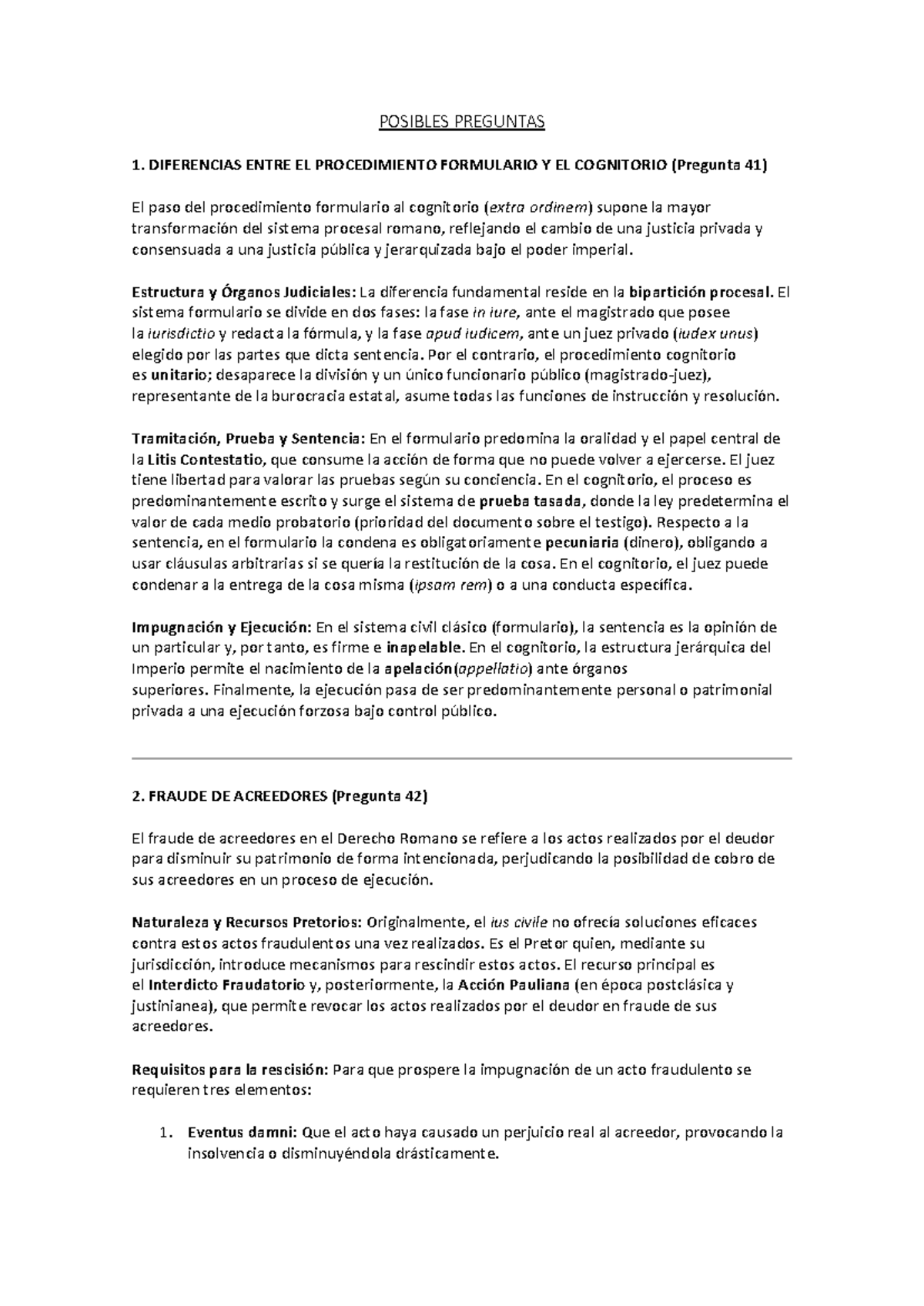 Preguntas sobre el Procedimiento Formulario y Cognitorio (Derecho ...