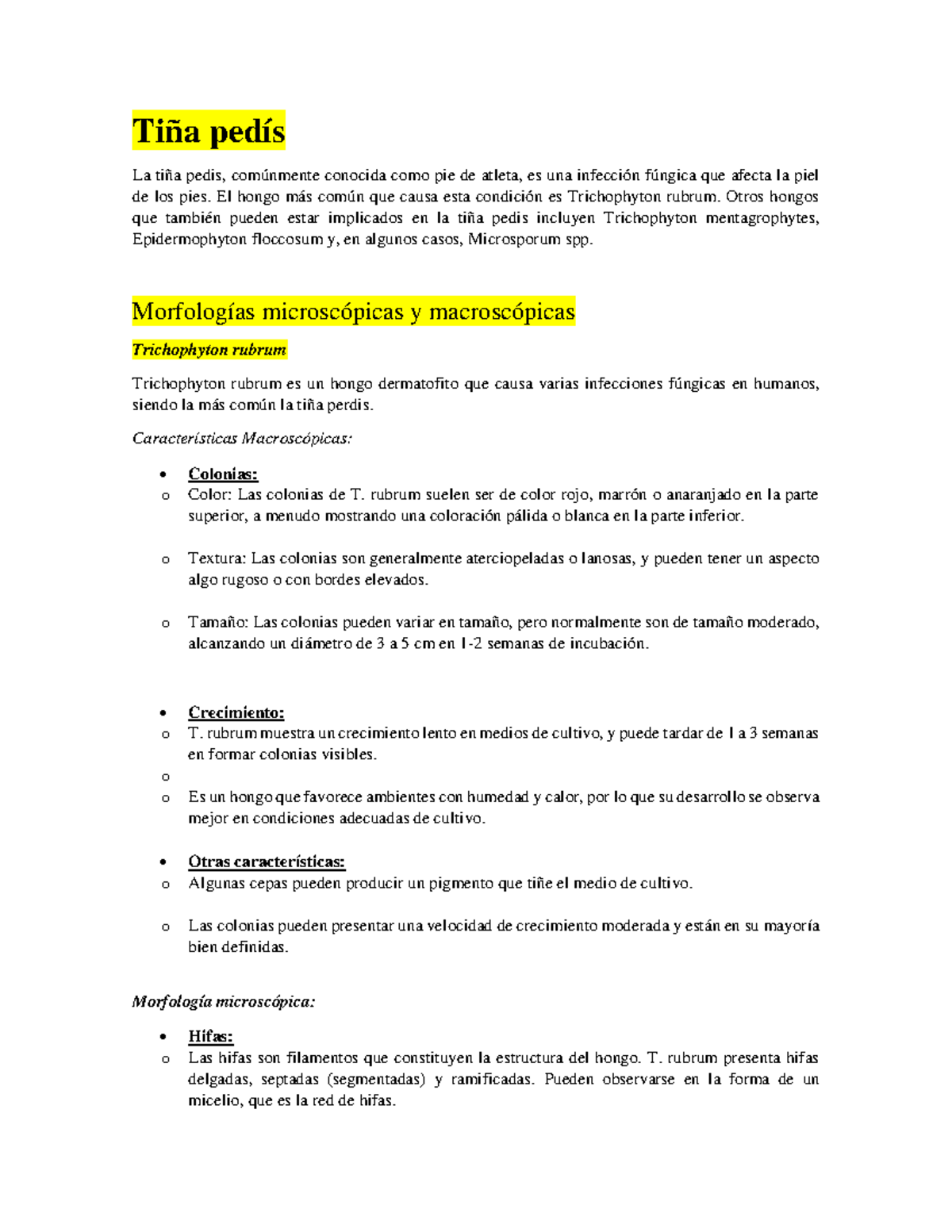 Tiña Pedis: Morfología y Tratamiento de Pie de Atleta - Studocu