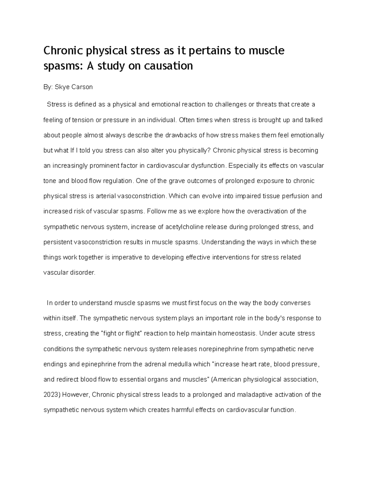 Chronic Physical Stress and Muscle Spasms: Causation Study (PSY 301 ...