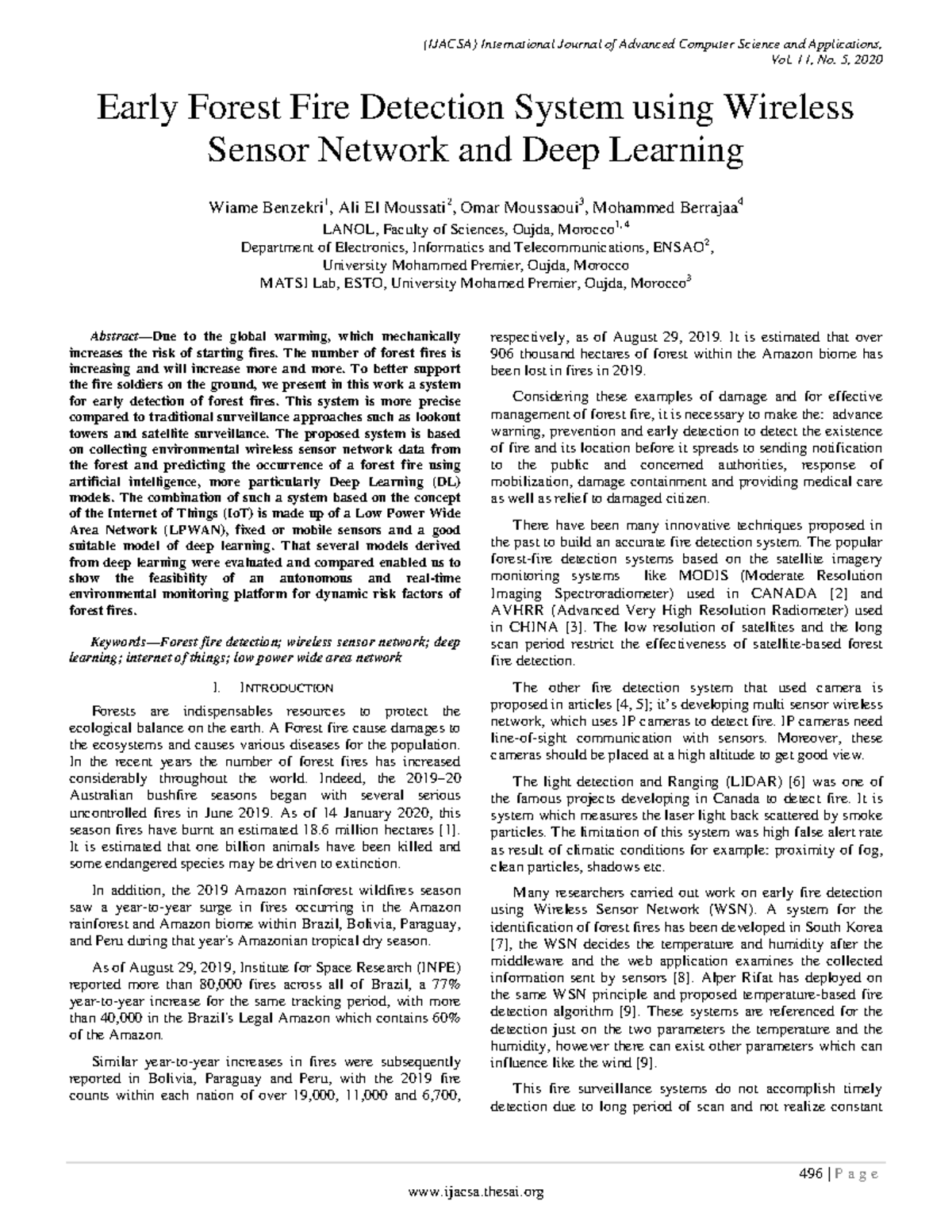 Early Forest Fire Detection System Using WSN & Deep Learning (IJACSA) - Studocu