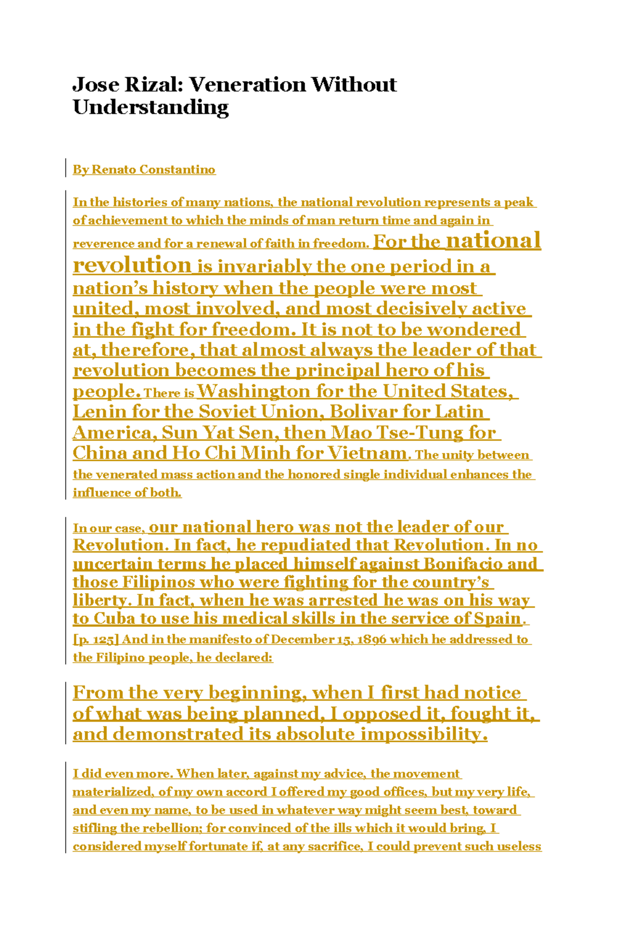 Jose Rizal: A Critical Analysis of Veneration Without Understanding ...