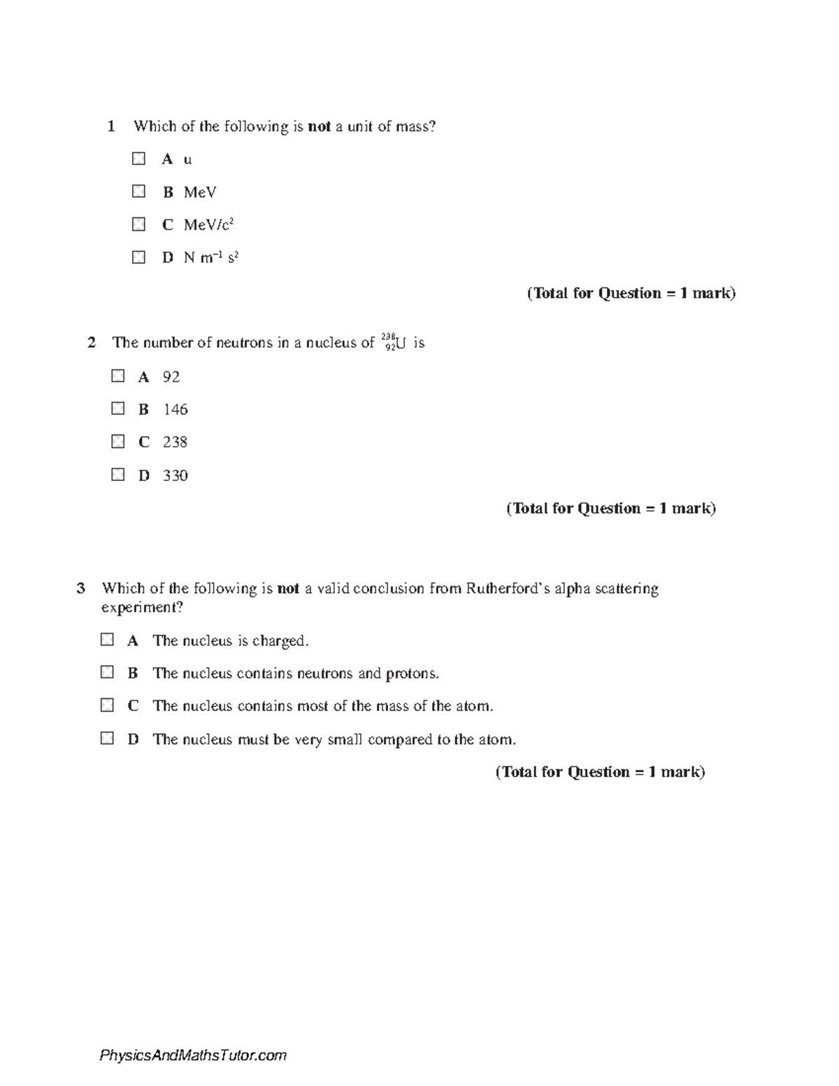 Particle Physics (Multiple Choice) QP: Exam Questions and Answers - Studocu