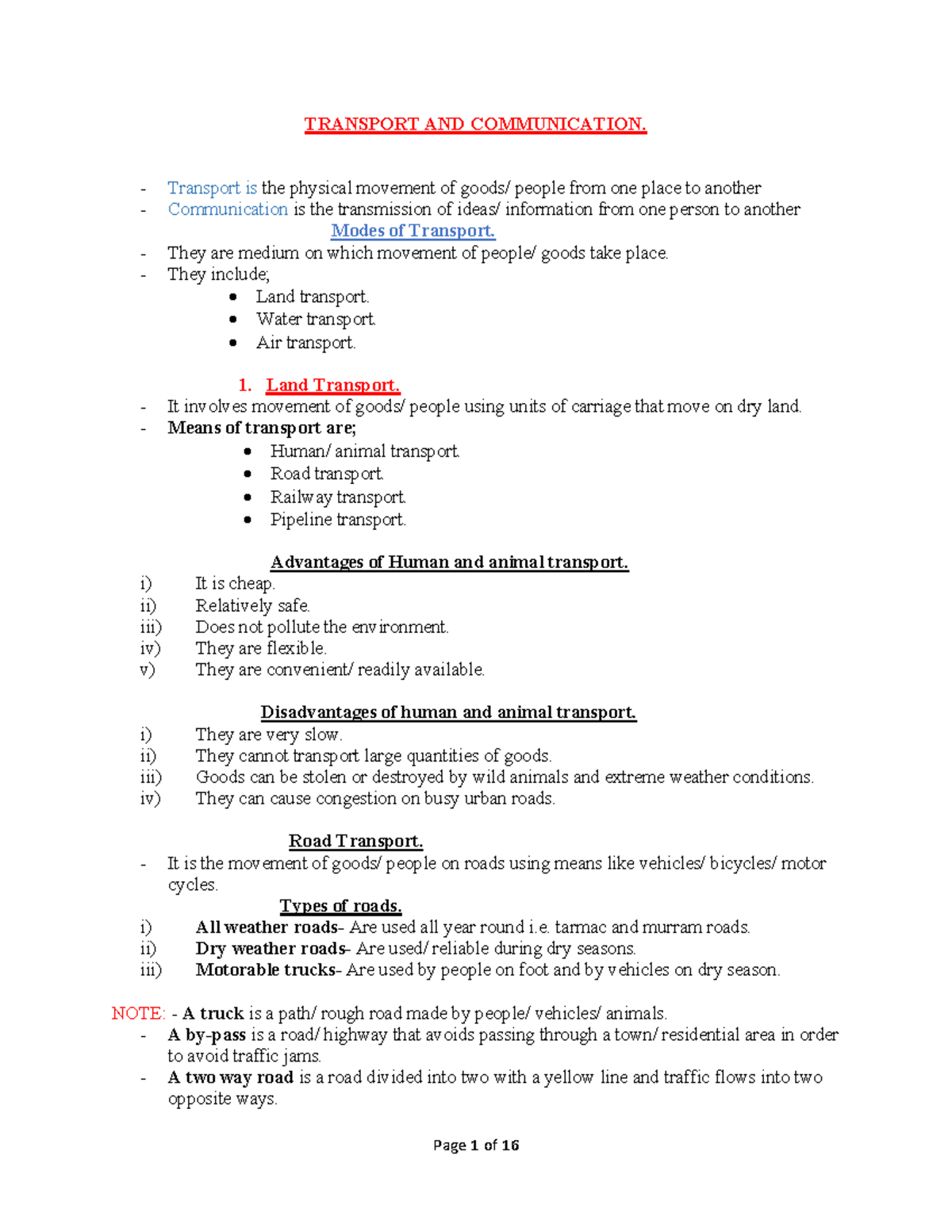 Transport and Communication Notes: An Overview of Modes and Challenges ...