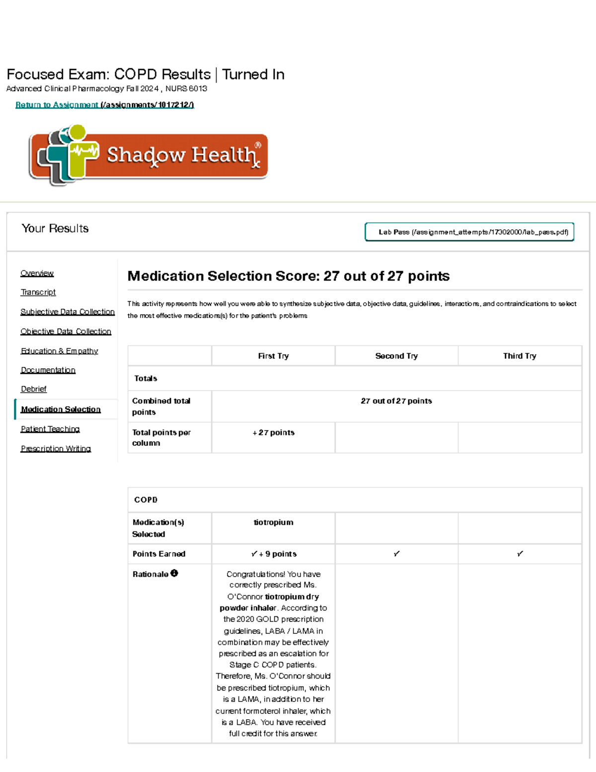 NURS 6013: Focused Exam on COPD Medication for Debbie O'Connor - Studocu