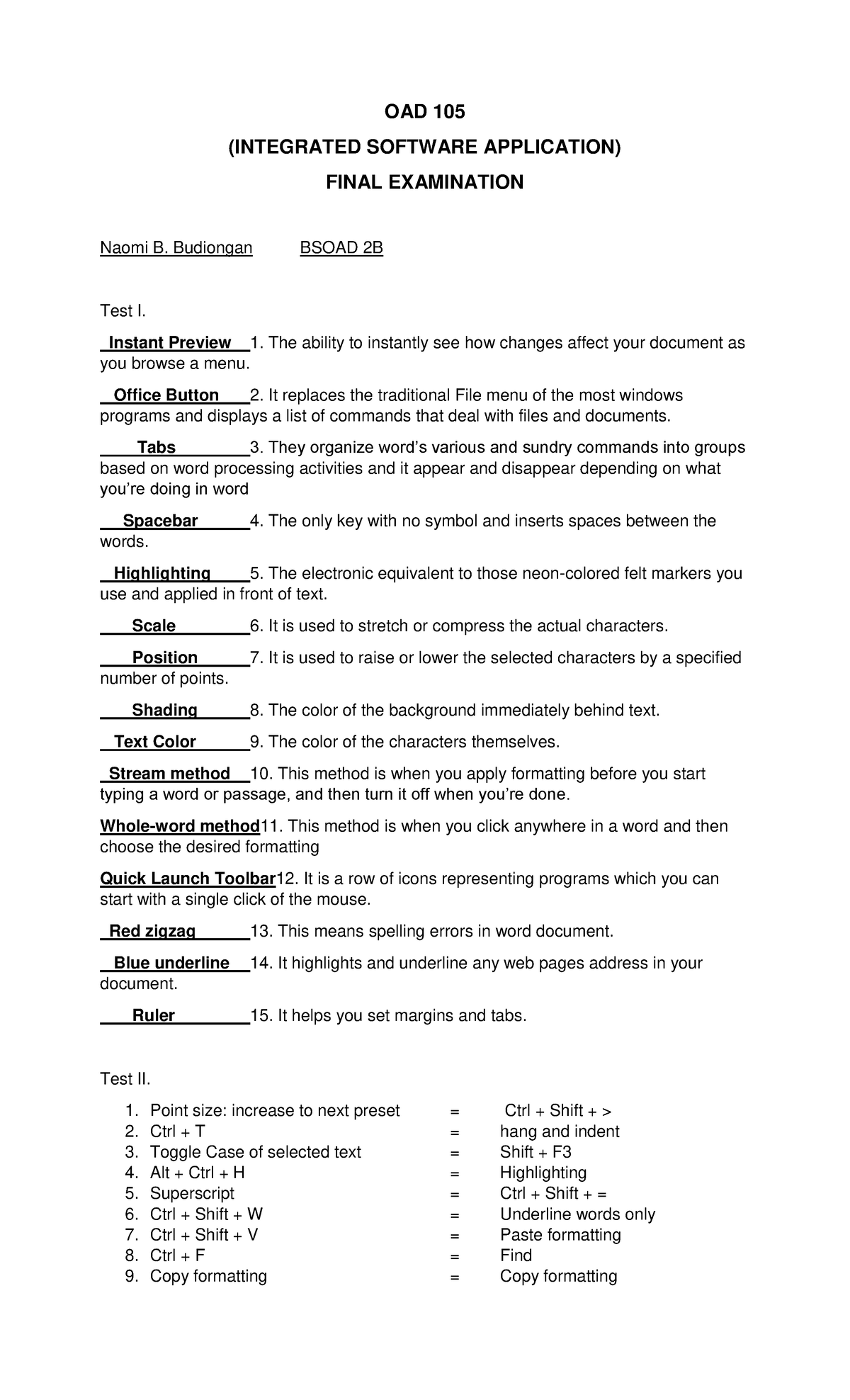 Budiongan, Naomi B. Bsoad 2B - Final Exam - OAD 105 (INTEGRATED ...