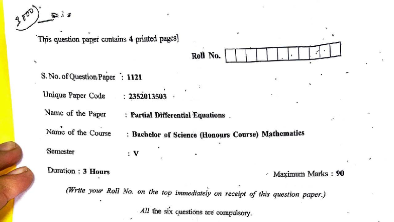 Partial Differential Equations PYQ 2024: Exam Paper Analysis - Studocu