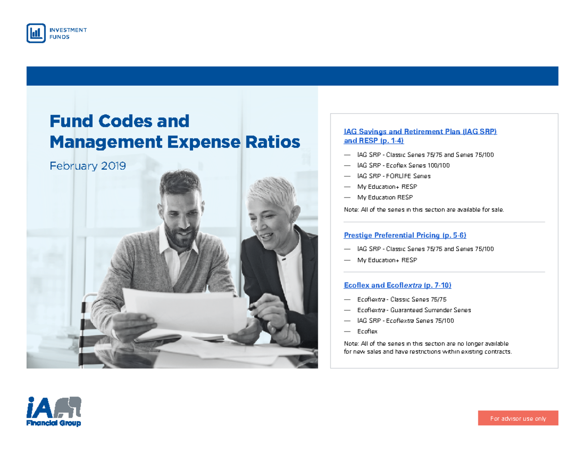 IAG SRP and RESP Fund Codes & Expense Ratios - February 2019 - Studocu