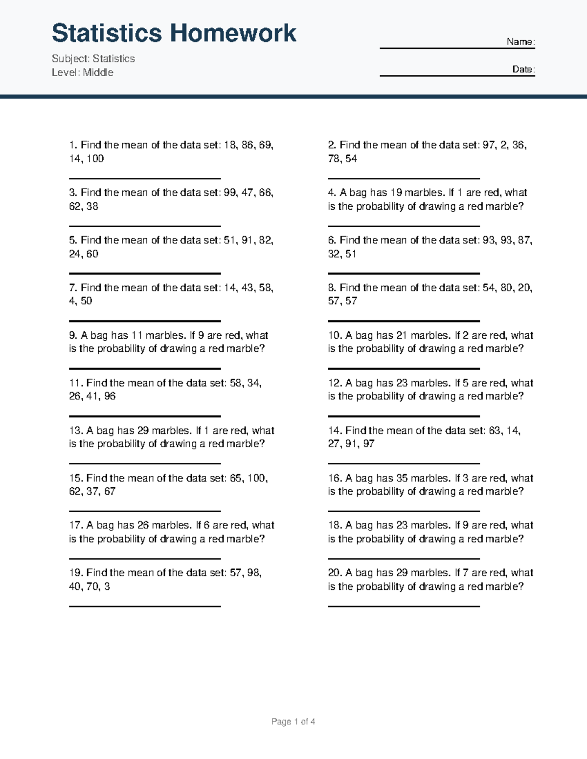 Statistics Homework 2: Mean & Probability Problems - Studocu