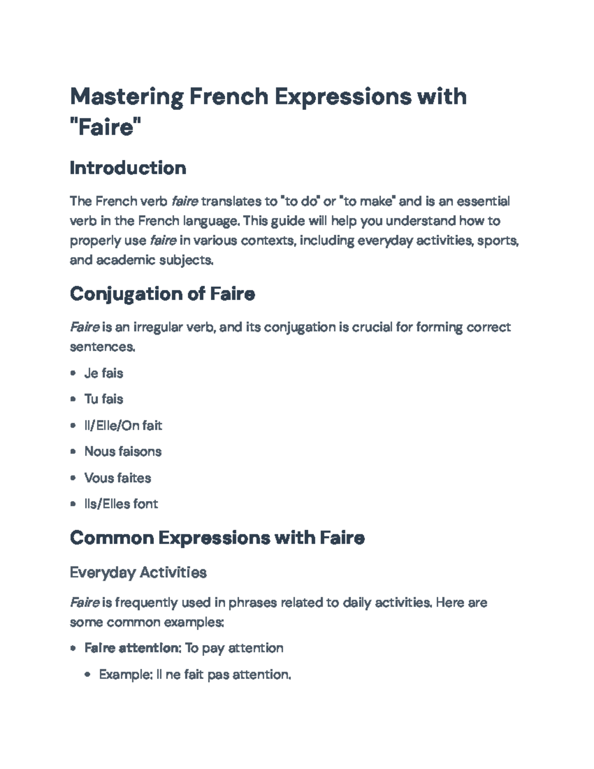 Mastering the French Verb "Faire": Expressions & Conjugation Guide ...
