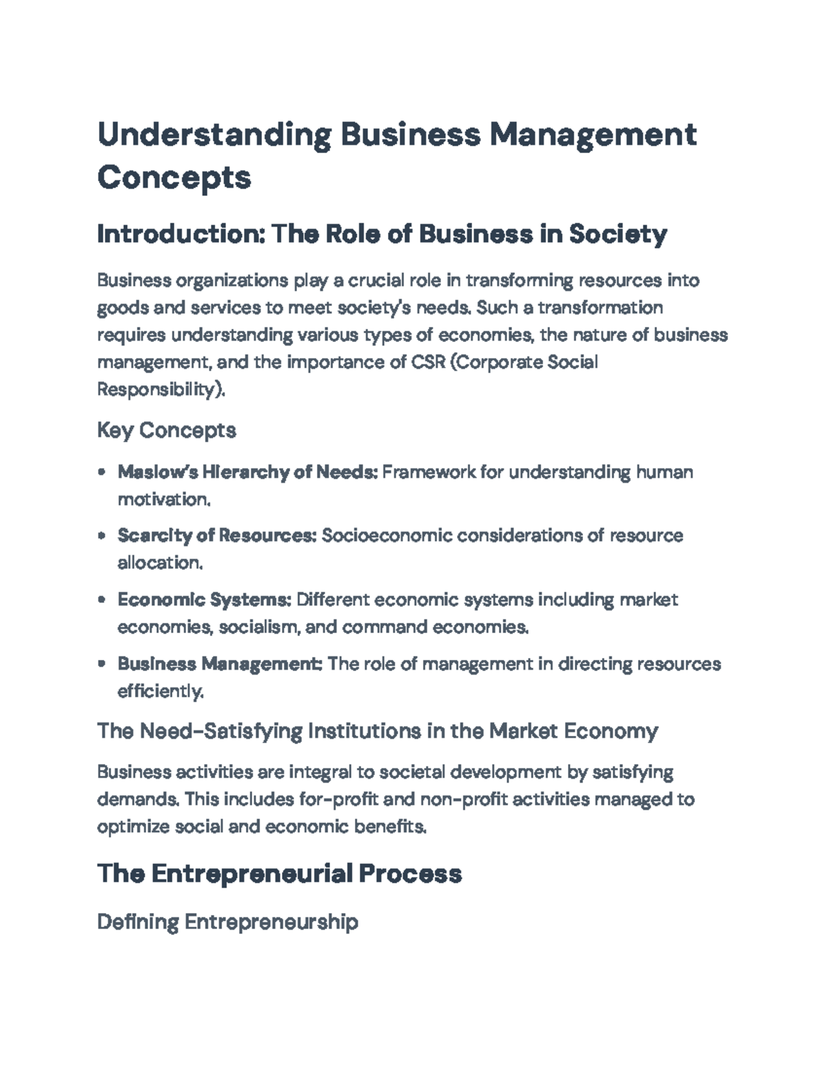 Understanding Business Management Concepts: Entrepreneurship & CSR ...