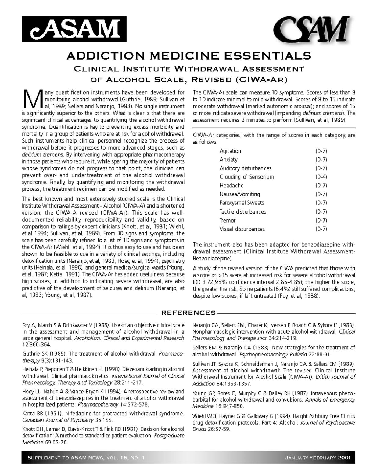 Ciwa-ar - CIWA SCALE - M any quantification instruments have been ...