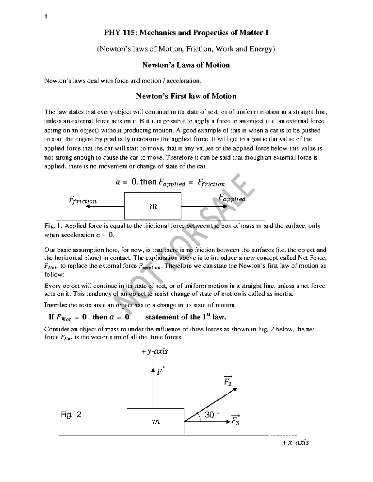 **New Title:** PHY 115: Mechanics - Laws of Motion, Friction, Work & Energy - Studocu