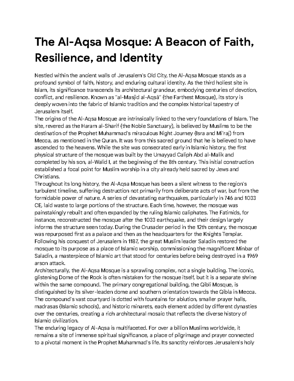 AL-AQSA Mosque: A Symbol of Faith and Resilience in History - Studocu