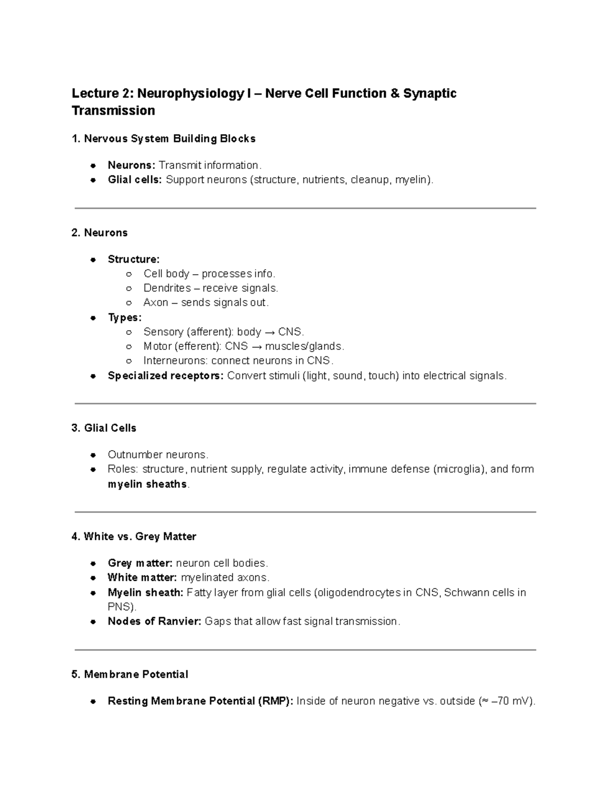 ANSC3080 Lecture 2: Neurophysiology & Nerve Cell Function - Studocu